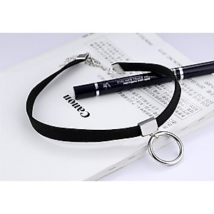 PAURO Women's Plain Black Velvet Ribbon Choker Stretch Necklace for Silver O Ring Charm
