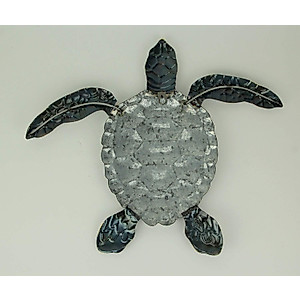 Blue Galvanized Metal Art Sea Turtle Wall Sculpture 19 inch