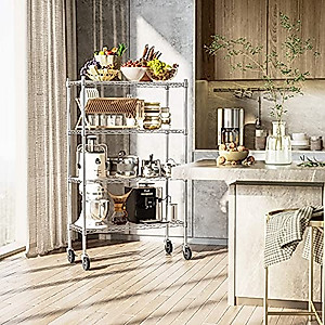 Auslar 4-Shelf Storage Shelves with Casters Heavy Duty 4 Tiers Rolling Cart Utility Racks Adjustable Wire Metal Shelving, Chrome