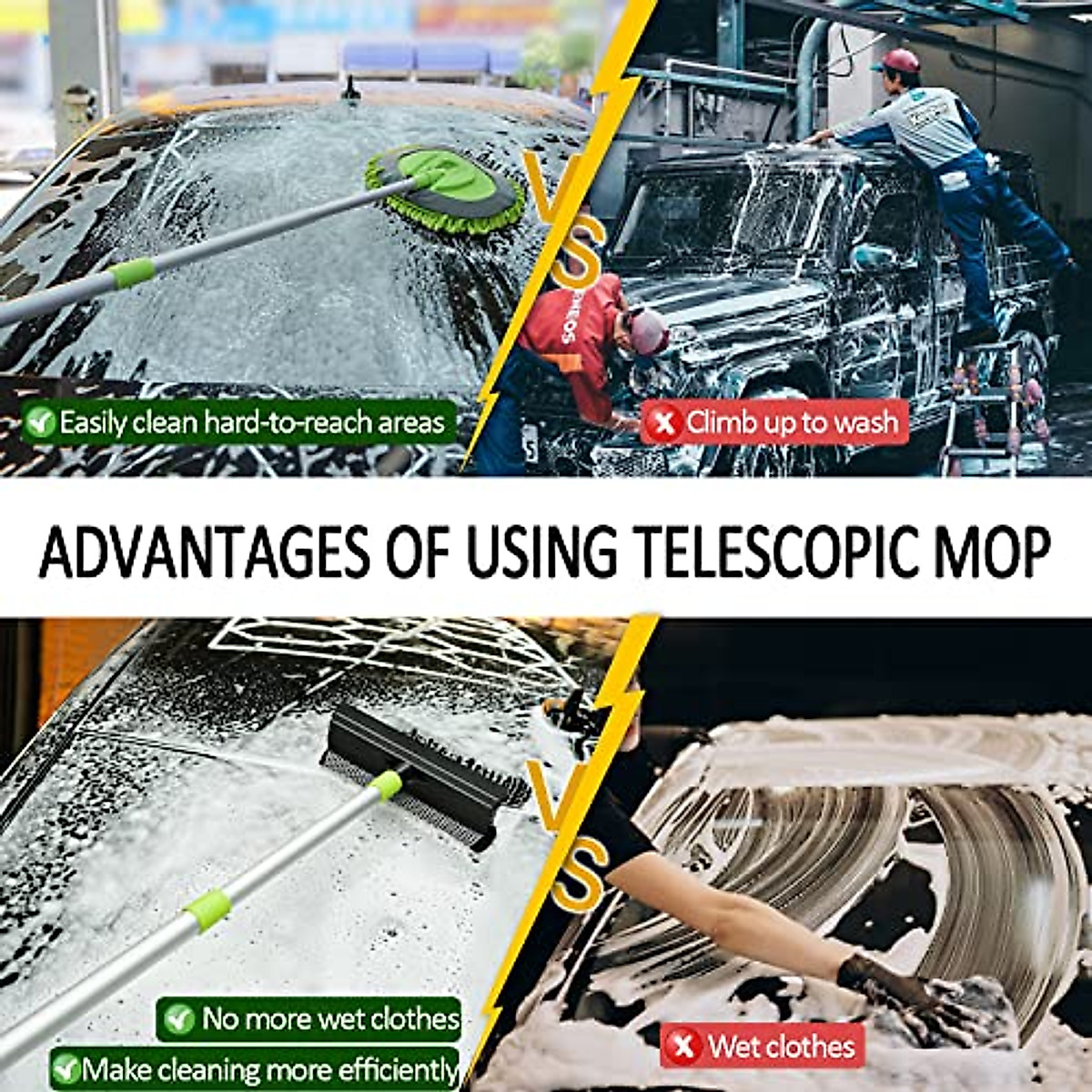 FORCAR 29Pcs Car Wash Cleaning Kit with Extendable Long Handle Brush Mop & Long Pole Window Water Scraper, 63" Large Towels, 16" Large Storage Box, Wash Mitt for Interior and Exterior Detailing, Pink