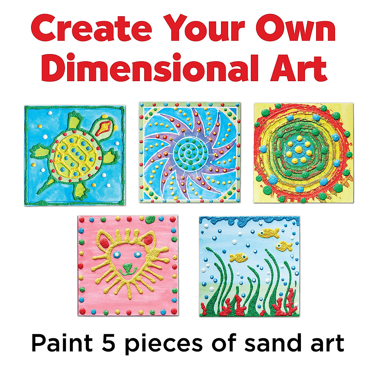 Faber-Castell 3D Sand Painting Kit for Kids: Create 5 Sand Art Pictures, DIY Arts and Crafts for Kids Ages 6-8+, Art Projects and Gifts for Girls and Boys, Red, Yellow, Green, Blue and White