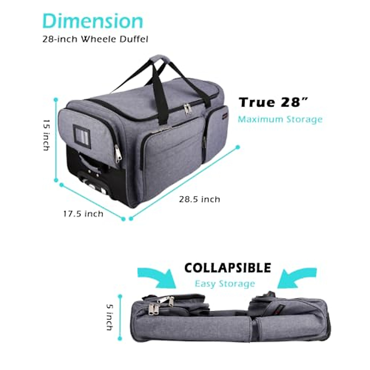 Dance Bag With Garment Rack,28Inch Collapsible Travel Bag,Rolling Garment Bag With Rackl,Rolling Duffle Bags For Hang Clothes,Garment Bag For Dance Competition, Closet Garment Rack,Dance Suitcase,Grey