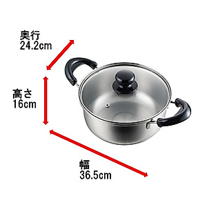 Takagi Glass Lid, Stainless Steel, Three-Layer Steel, Two-Handled Pot, 8.7 inches (22 cm), Made in Japan