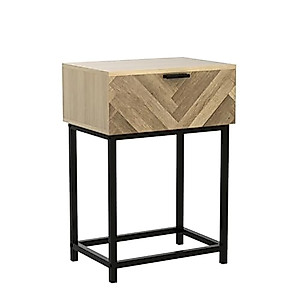 Masupu Nightstand,Bedside Tables with Storage Drawer,Tall Nightstand with Herringbone Pattern,Bedside Furniture,Small Side Table for Small Spaces, Bedroom, Living Room, Rustic Oak