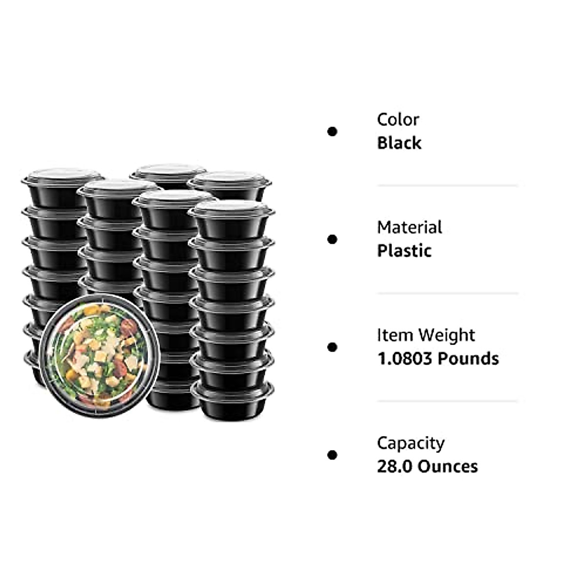 50-Pack meal prep Plastic Microwavable Food Containers Bowls for meal prepping with Lids (28 oz.) Black Reusable Storage Lunch Boxes -BPA-Free Food Grade -Freezer & Dishwasher Safe. - PREMIUM QUALITY
