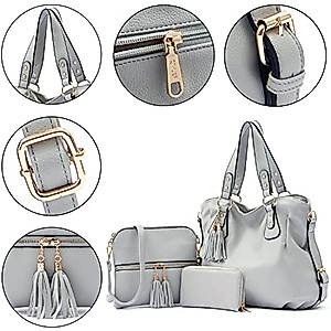 Purses And Wallets Set For Women Tote Handbags Large Hobo Bag Purse With Wallet 3PCS Grey