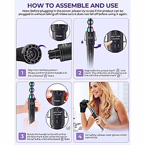 5 in 1 Curling Wand Set: Ohuhu Curling Iron Wand 5Pcs 0.35 to 1.25 Inch Interchangeable Ceramic Barrel Heat Protective Glove 2 Clips Dual Voltage Hair Curler for Girls Women Rainbow