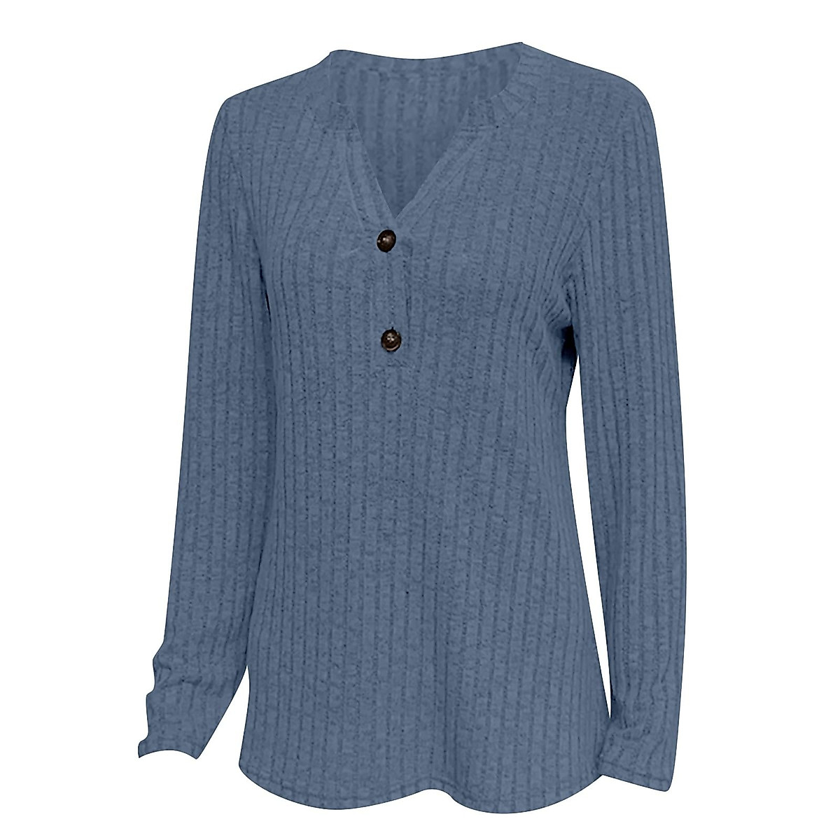 GDJGTA Women's Long Sleeve T Shirt Fashion V Neck Tops Solid Color Casual Blouses,Light Blue,Large
