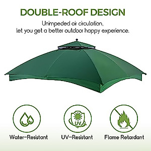 EasyLee 10x12 Gazebo Replacement Canopy, Double Teir Sunshade Polyester Soft Top Cover 10'x12' Gazebo #GF-12S004B-1(Forest Green)