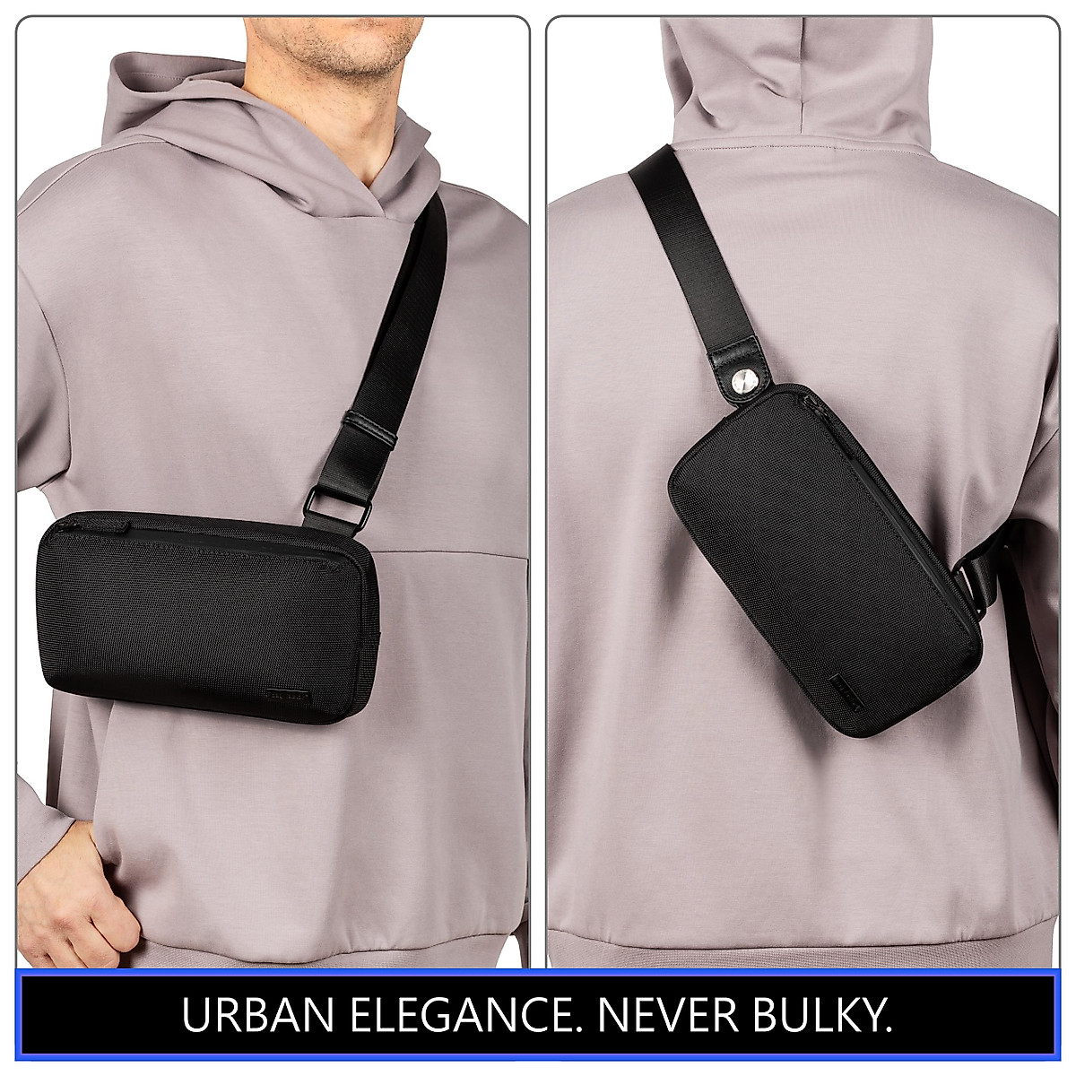 Bag Factor Small EDC Minimalist Crossbody Sling Bag for Men and Women – RFID Phone Bag Wallet – Chest Shoulder Backpack (Black)