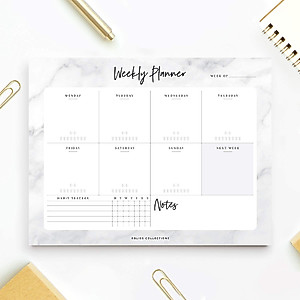 Bliss Collections Weekly Planner, Marble, Undated Tear-Off Sheets Notepad Includes Calendar, Organizer, Scheduler for Goals, Tasks, Ideas, Notes and To Do Lists, 8.5"x11" (50 Sheets)