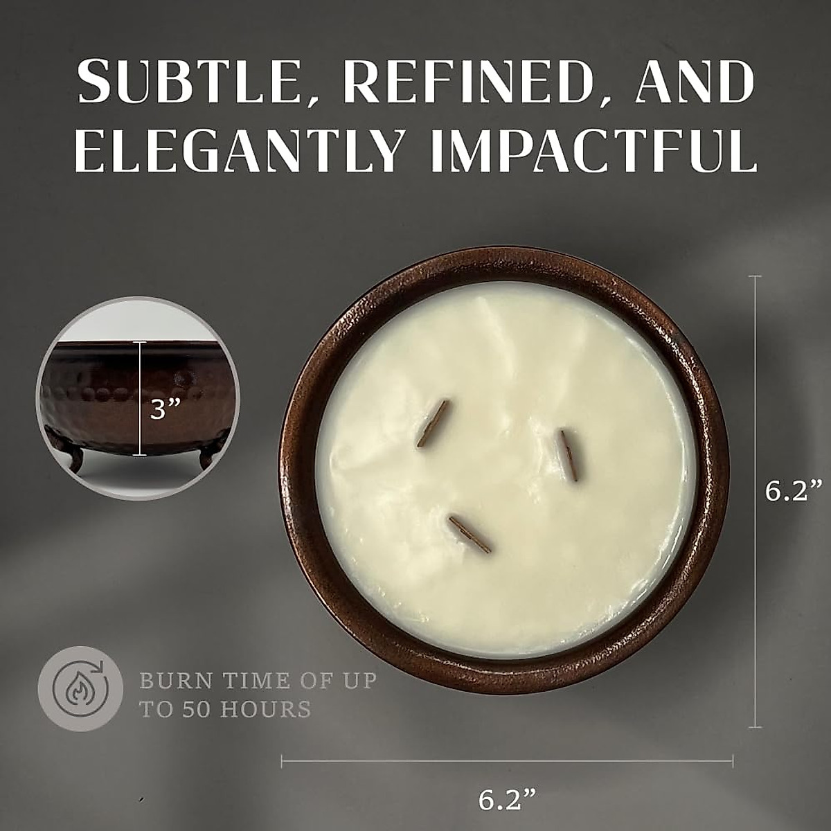 Dough Bowl Candle Company Candles for Men - 6.2" x 3" Firepit Metal Mens Candle, Mahogany Teak Scented Candles for Men, Multipurpose Wooden Wick Candles for Bedroom or Man Cave, 50 Hour Burn Time