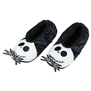 Bioworld The Nightmare Before Christmas Slippers Jack Skellington Character Slipper Socks with No-Slip Sole For Women Men (Medium)