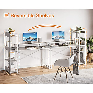 ODK Computer Desk with Storage Shelves and Monitor Stand, 40 Inch Gaming Desk with Bookshelf, Reversible Study Table for Home Office, Small Space Bedroom, Black