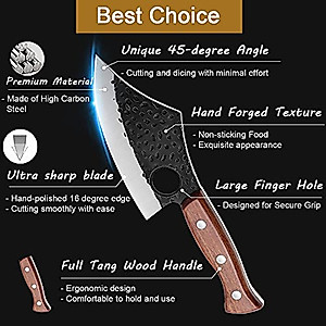 Purple Dragon Meat Cleaver Boning Knife Hand Forged Butcher Chef Knife Fillet Knife High Carbon Steel Full Tang with Leather Sheath Outdoor Knife for Kitchen Camping BBQ