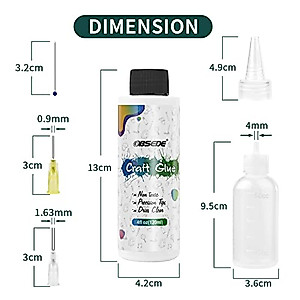 OBSEDE Art Craft Glue Quick Dried Clear Adhesive Refill Bottles with Fine Tip Liquid Precision Quilling Glue Supplies Scrap Kits Tools Applicator for Decoupage Paper Card Making 4 Fl.oz
