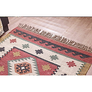Chouhan International Kilim Rug Wool Jute Rug, Kilim Dhurrie Wool and Jute Rug Handmade for Living for Room (8x10 Ft) KLM- 11