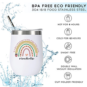 Ugiftcorner Teacher Gifts for Women Teacher Tumbler Teacher Appreciation Gifts for Christmas Thank You Graduation Birthday Gifts for Teacher Stainless Steel Wine Tumbler Cup White 12 OZ