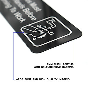 Employees Must Wash Hands Before Returning to Work Sign, (4 Pack) 9 x 3 Inch Acrylic Plastic Sign with Symbols, Self-adhesive, for Restaurant, Salons, Hotel, Motel, Rest Stops, Public Restrooms