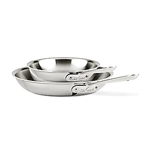 All-Clad D3 Stainless Steel Frying Pan 8 and 10 Inch Cookware Set, 2, Silver