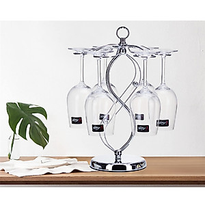 Hongiuia Wine Glass Holder - Freestanding Table Top Metal Art Goblets - 6 Cup Storage Rack for Kitchen Bar Decor Easy Access and Storage Wine Glasses - Silver