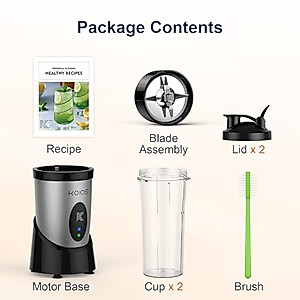 KOIOS Smoothie Blender, 900W Personal Blender for Shakes and Smoothies Kitchen with 2 No-BPA 22oz Portable Blender Cups, Single Serve Smoothies Maker Mixer for Juices, Nutritious Recipe (Light Grey)