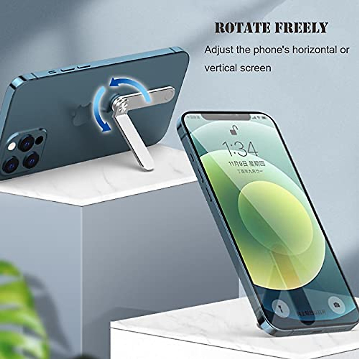 KWOLYKIM 360° Phone Kickstand, 2021 Silvery Multi-Angle Aluminum Phone Kickstand Adjustable Angle 180 Degree Vertical and Horizontal Back Stand