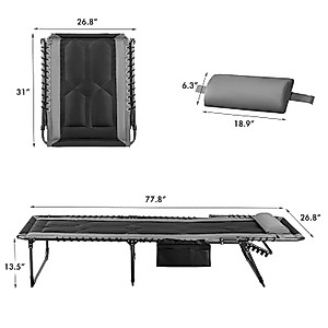 Flamaker Folding Chaise Lounge Outdoor Portable Lounge Chairs 4-Position Adjustable Camping Lounge Chair with Pillow & Side Bag Lightweight Recliner Sunbathing Chair for Pool Beach Deck (Grey)