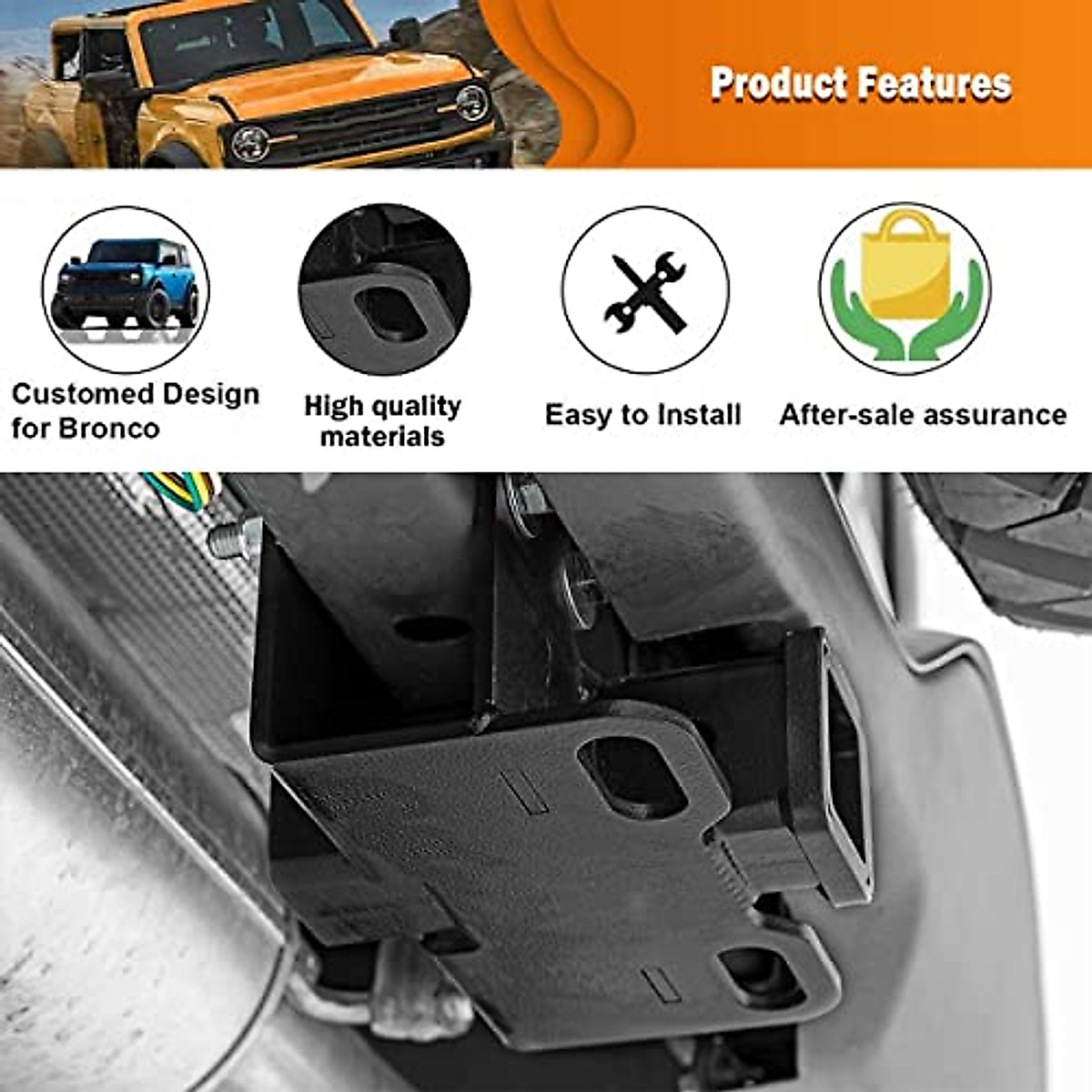 Xomzema 2" Trailer Hitch Receiver Trailer Assembly Heavy Duty Class 3 Trailer Hitch Tow Hook Rear Bumper Towing Cargo Carrier Racks for Ford Bronco Offroad 2/4-Door 2021-2022
