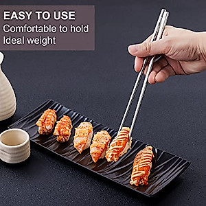 TINMARDA Metal Chopsticks Reusable 5 Pairs Stainless Steel Chopsticks Dishwasher Safe Square Lightweight Non-Slip Chop Sticks Gift Set (Silver)