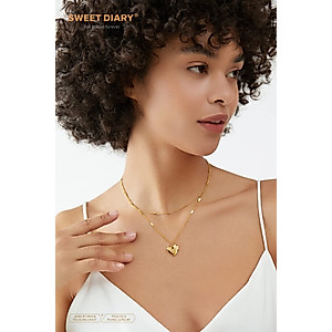 SWEET DIARY Heart Pendant Necklace,Heart Necklaces for Women,18K Gold Plated Layered Necklace, Handmade Diamond Heart Pendant Necklace Chain Gold Necklaces Gift for Women Necklace Jewelry (Gold)