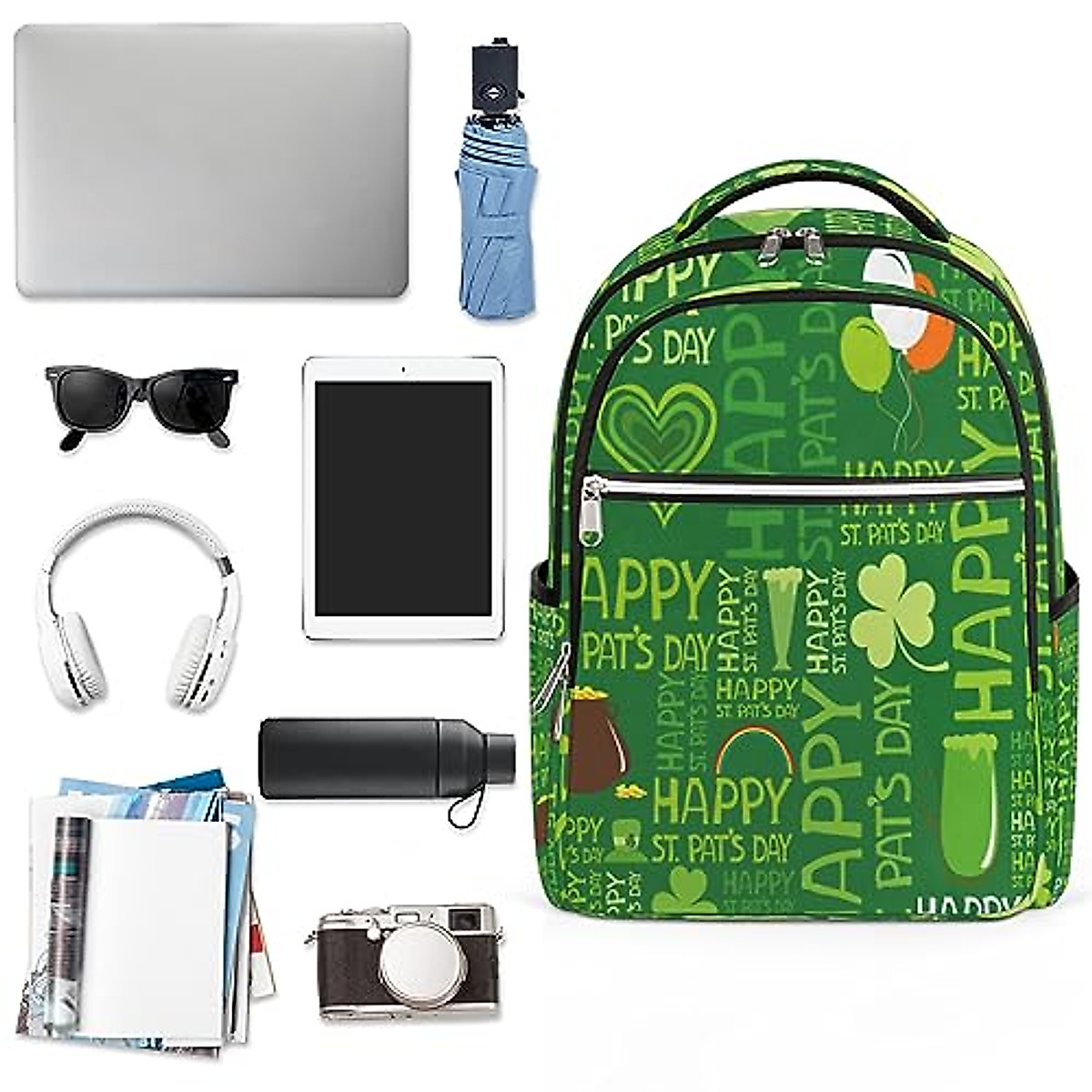 bisibuy St. Patrick's Day Shamrocks Clovers Travel Laptop Backpack, 16.1 Inches Computer Backpack, Durable Water-Repellent Travel Backpack for Business College Women Men Gift