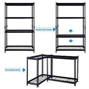 Pachira 36" W x 18" D x 60" H Adjustable Height 4-Shelf Steel Shelving Unit Utility Organizer Rack for Home, Office, and Warehouse, Black