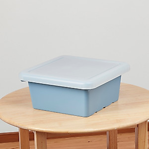 ECR4Kids Square Bin with Lid, Storage Containers, Powder Blue, 2-Pack