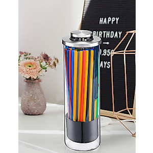 Straw Holder Dispenser for Counter - Clear Glass Drinking Straw Container with Lid - 2 Straw Covers and 35 PCS Straws include by BIGINIWA