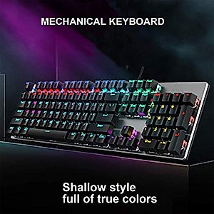 NBSXR -Manipulator keyboard with full keys without punching, metal panel, high-low key layout, 104-key dustproof USB interface, rainbow gaming keyboard,Green