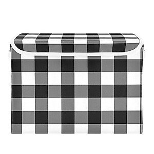 Black White Buffalo Plaid Storage Bins with Lids Storage Containers Cubes Box Collapsible Closet Organizer Fabric Storage Basket for Bedroom Clothes Shelves Office Nursery Gifts Home Decor