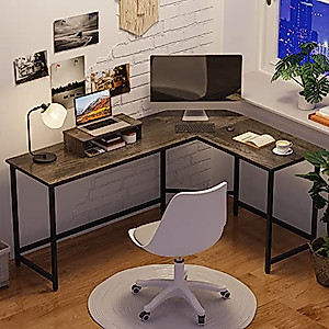 Weehom L Shaped Desk with Monitor Stand, Reversible Corner Computer Desk for Home Office, Modern Office Gaming Desk Study Writing Table(Dark Grey)