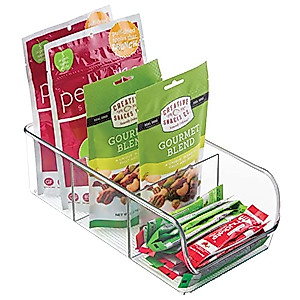 mDesign Plastic Food Storage Bin Organizer with 3 Compartments for Kitchen Cabinet, Pantry, Shelf, Drawer, Fridge, Freezer Organization - Holds Snack Bars - Ligne Collection - 2 Pack - Clear