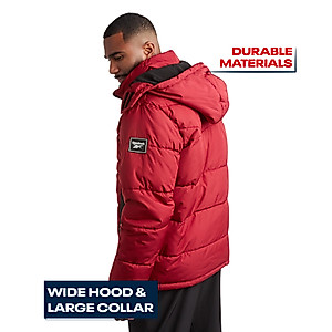 Reebok Men's Winter Jacket - Heavyweight Quilted Puffer Parka Coat - Weather Resistant Jacket for Men (L-XXL), Size Large, Dark Red
