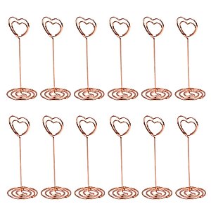 Antrader 12Pcs Table Number Holders Heart Shaped Place Card Holder Table Number Stands Wire Picture Holder Small Size Table Card Holders for Party,Birthday,Wedding (Rose Gold)