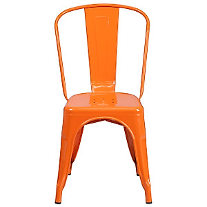 Flash Furniture Luke Commercial Grade 4 Pack Orange Metal Indoor-Outdoor Stackable Chair