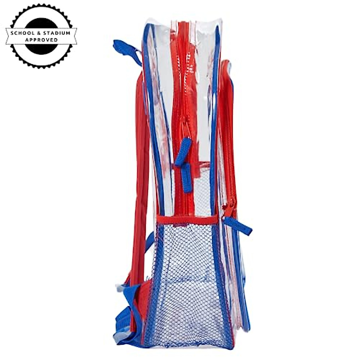 Red and Blue Clear Backpack for School, 16 inch Stadium Approved Transparent Bag
