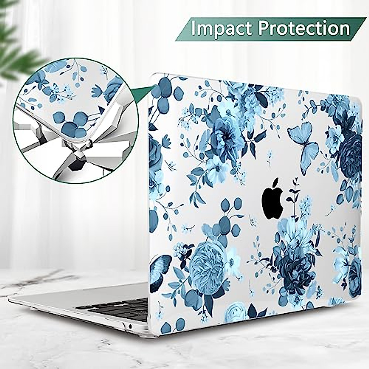 CAMPLALA for MacBook Air 13 inch Case 2021-2018 Release Model A2337 M1 A2179 A1932 - Hard Shell Case & Keyboard Cover & Screen Protector & OTG Adapter Suitable MacBook Air 13", Ink Flowers