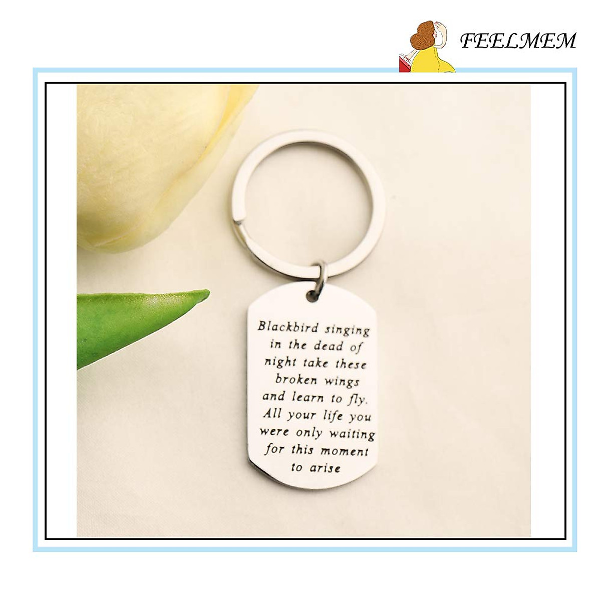 FEELMEM Song Lyrics Art Jewelry Blackbird Singing Song Quote Keychain Blackbird Singing in the Dead of Night Inspirational Gifts (keychain-Blackbird)