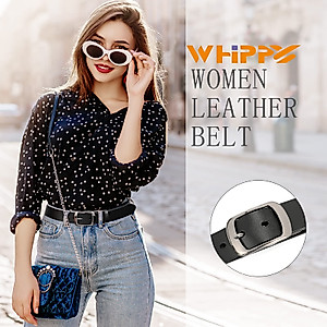 WHIPPY Women Leather Belts for Jeans Pants Fashion Dress Belt for Women with Solid Pin Buckle, Black, M