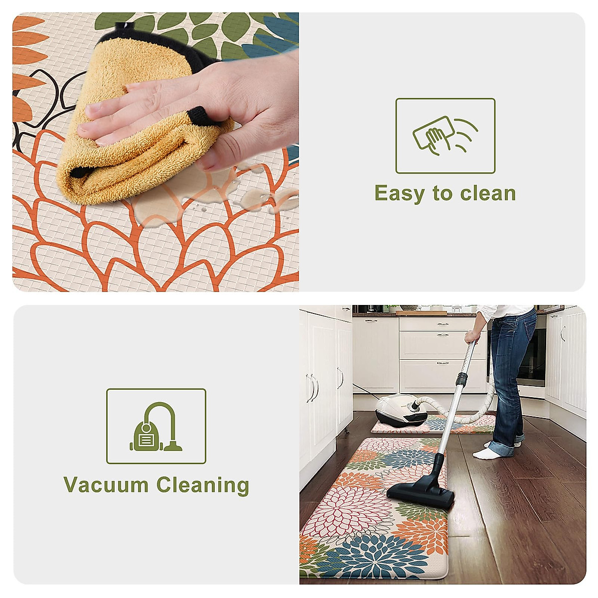 Kitchen Rugs and Mats Cushioned Anti Fatigue Kitchen Mat 2PCS Non-Skid Waterproof Kitchen Runner Rug Comfort Foam Standing Mat for Floors,Office,Laundry,Sink,Floral