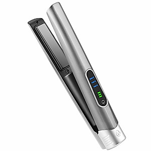 DESIPESI Cordless Hair Straightener and Curler, 2 in 1 Portable Mini Flat Iron & Curling Iron, Fast Heating & Titanium Plate Straightener Curling Iron with 3 Adjustable Temp, LCD Temp Display