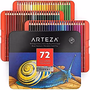Arteza Colored Pencils, 72 Professional Drawing Pencils, Soft Wax-Based Cores, Art Supplies for Sketching, Shading, Vibrant Coloring Pencils for Beginners & Pro in Tin Box