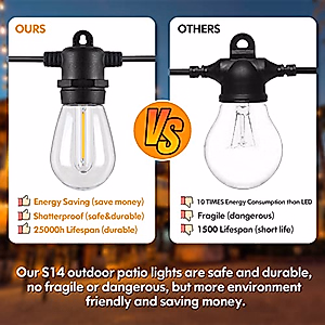 2-Pack 96FT(48×2) Outdoor String Lights for Patio with Waterproof Shatterproof Dimmable 2700K E12 LED Filament Bulbs, Linkable Commercial Grade Black Hanging String Lights for Garden Porch Backyard